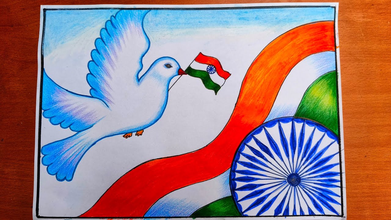 Independence day poster drawing with oil pastels|India flag drawing ...