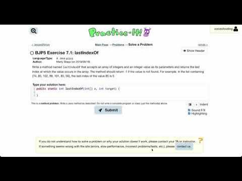 Exercise 7.1 (lastIndexOf) Java Tutorial || Practice-It - YouTube