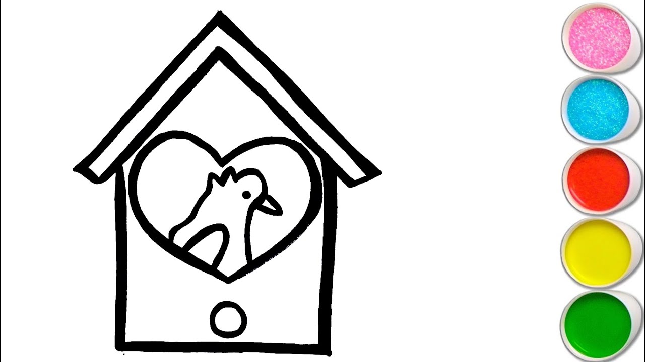 Bird House drawing, colouring and painting Bird House For kide ...