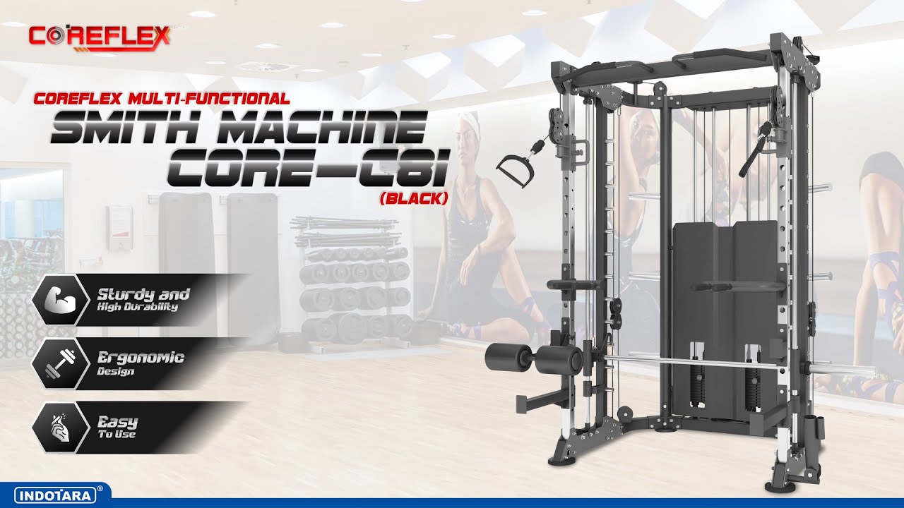 JUAL ALAT FITNESS SMITH MACHINE PRAKTIS DAN LENGKAP - COREFLEX CORE-C81 - YouTube