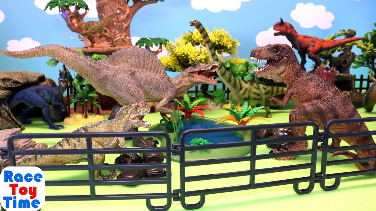 School Bus Trip to Dinosaur Park - Fun Dinos T-rex and Carnotaurus Toys ...
