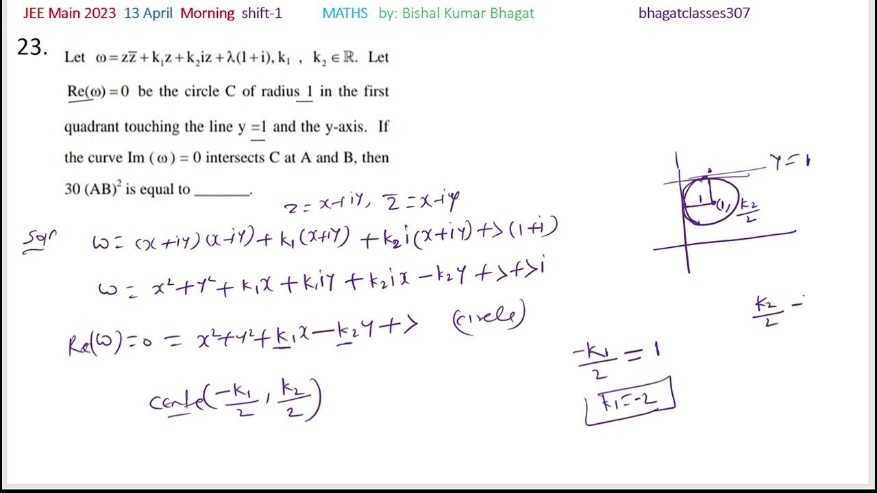 Let ω = z¯z + k1z + k2iz + λ(1+i), k1 , k2 ∈ R. Let Re(ω) = 0 be the ...