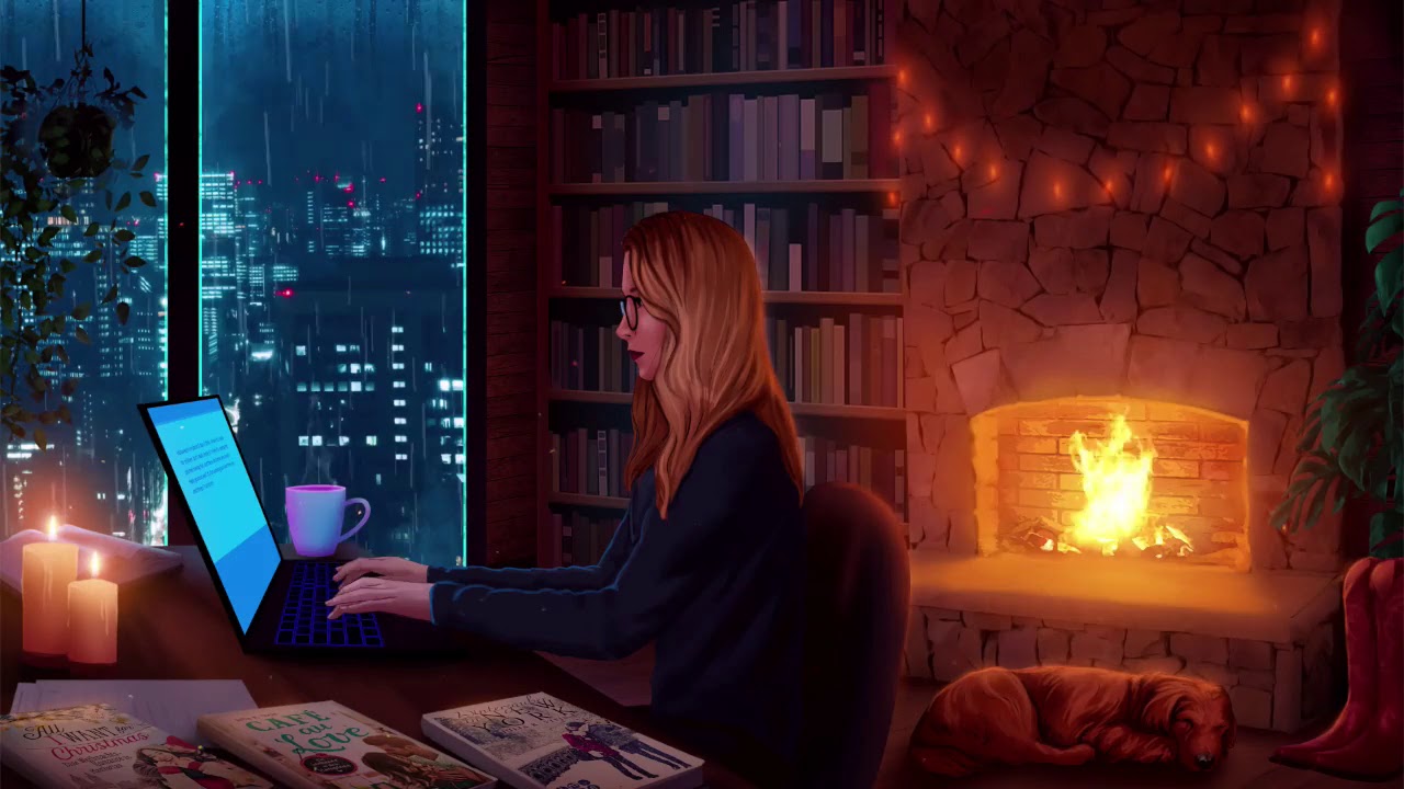 Writer's Room Rainy Day in New York: Rain, Fireplace, Typing Ambience ...