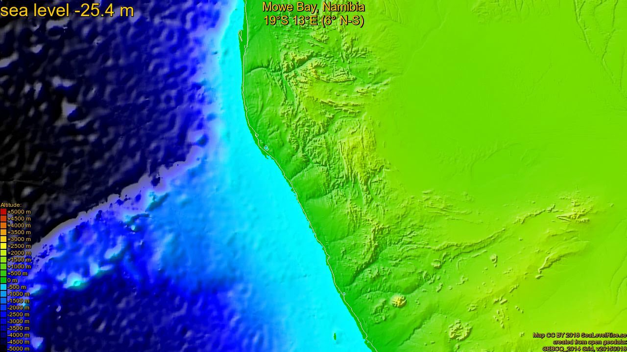 Mowe Bay, Namibia, sea level rise -135 - 65 m - YouTube