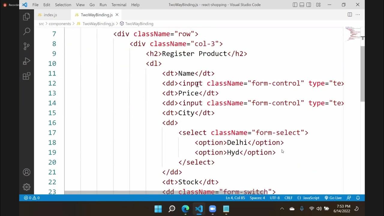 React JS Session-11 by Sudhakar Sharma Sir [Data binding example-function component] - YouTube