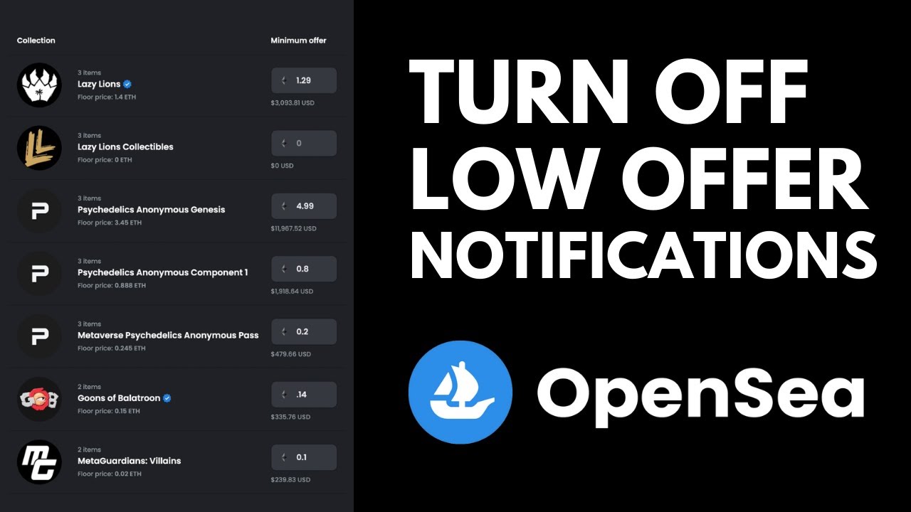 Turn Off Notifications for Low NFT Offers in OpenSea by Setting Minimum Offer Amounts - YouTube