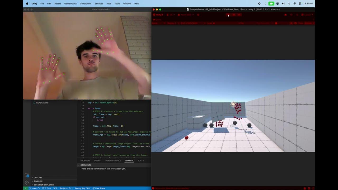 Image Processing #6 handin6 - Handtracking with mediapipe, transfer landmark data to unity via ...