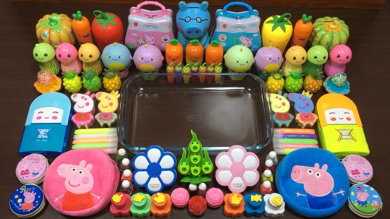 Peppa Pig Slime | Mixing Random Things into Store Bought Slime ...