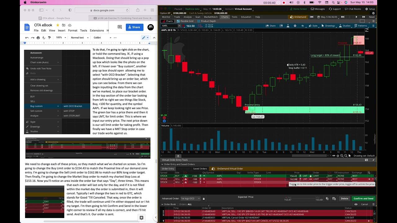 pt.90 Lab Exercise 14: Order Placement with Bracket Orders - thinkorswim | Becoming a Trader ...