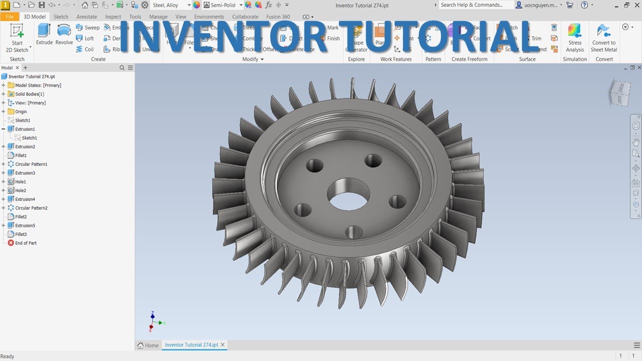 Inventor Tutorial #274 | 3D Model Basic Beginners - Compression Fan Jet ...