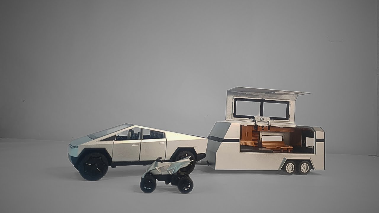 MINIATURE Tesla Cybertruck with Quartz Metal Bike Diecast Model Car ...