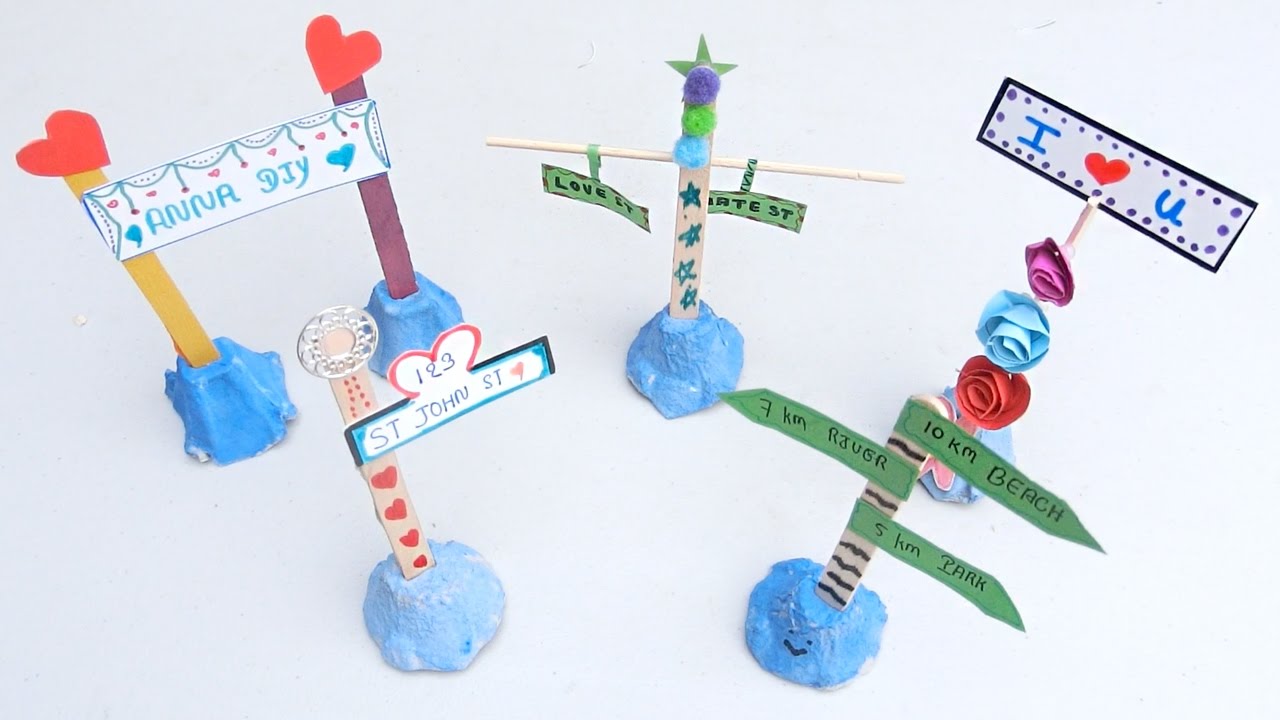 Miniature Street Sign for kids | Popsicle stick crafts with paper - YouTube