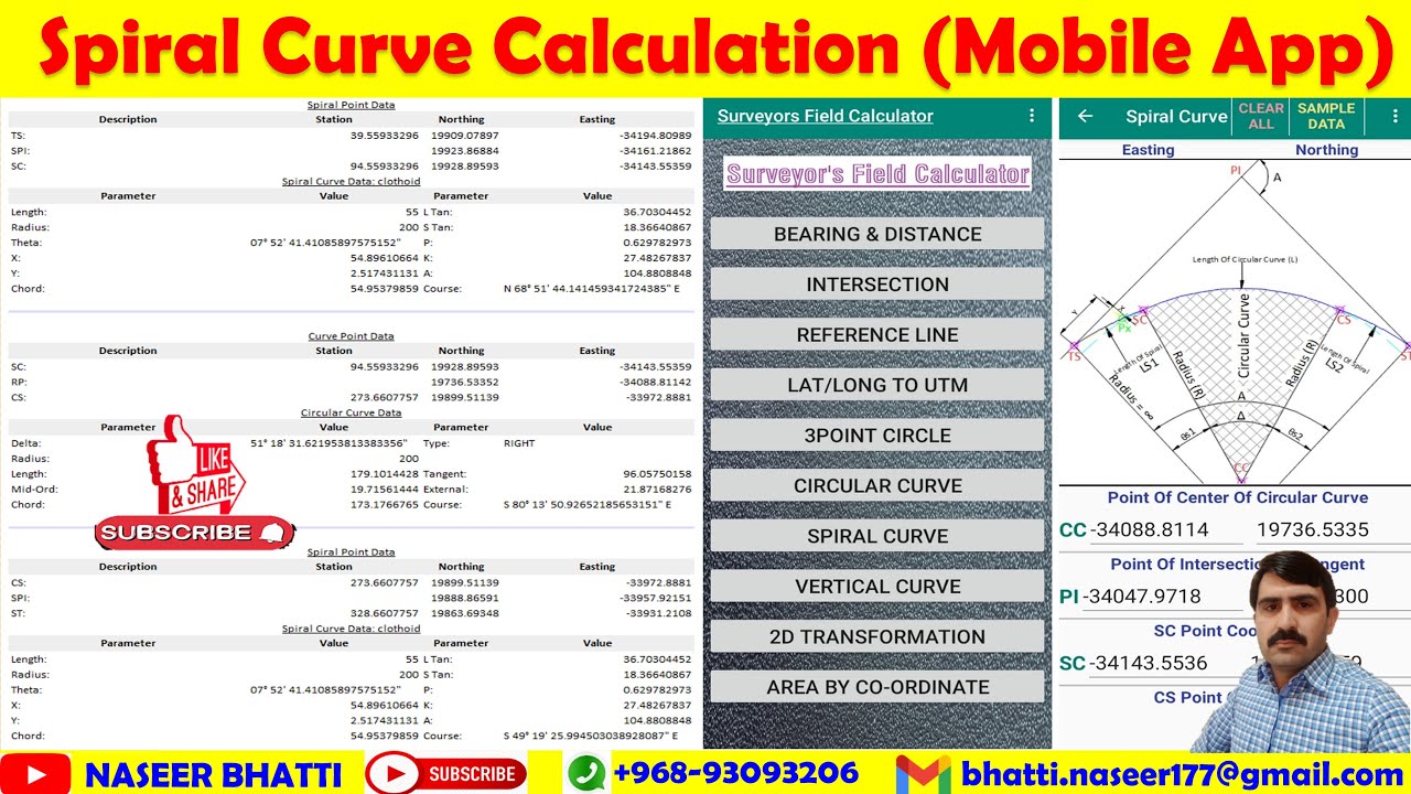 Spiral Curve Calculation Mobile App | Calculations spiral curve ...