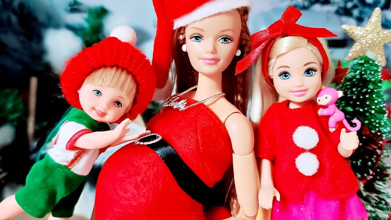 Pregnant Barbie & Ken Doll Family Story / Christmas Morning Routine ...