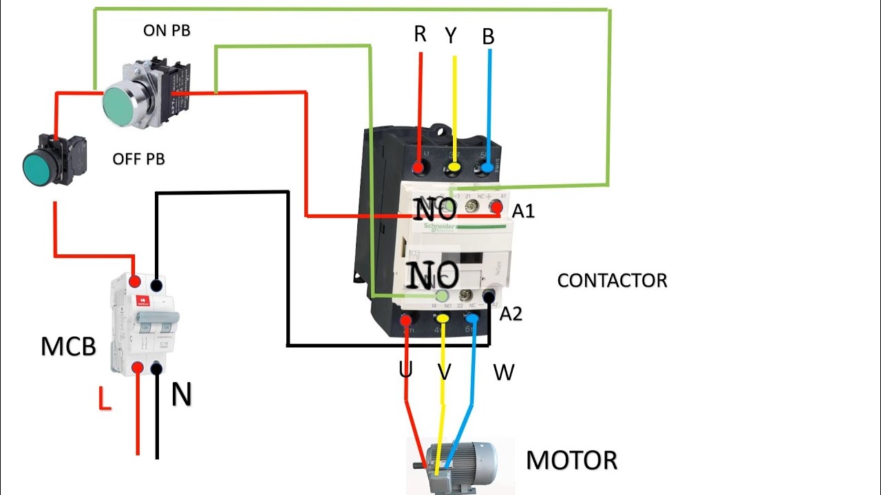 Motor control with on and off pushbuttons - YouTube
