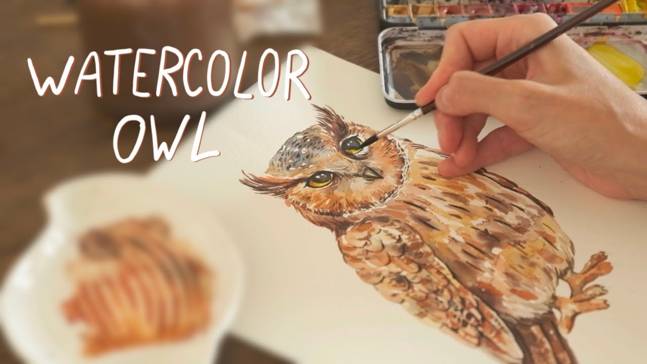 How I Draw a Watercolor Owl Painting | Step by Step Watercolor Process ...