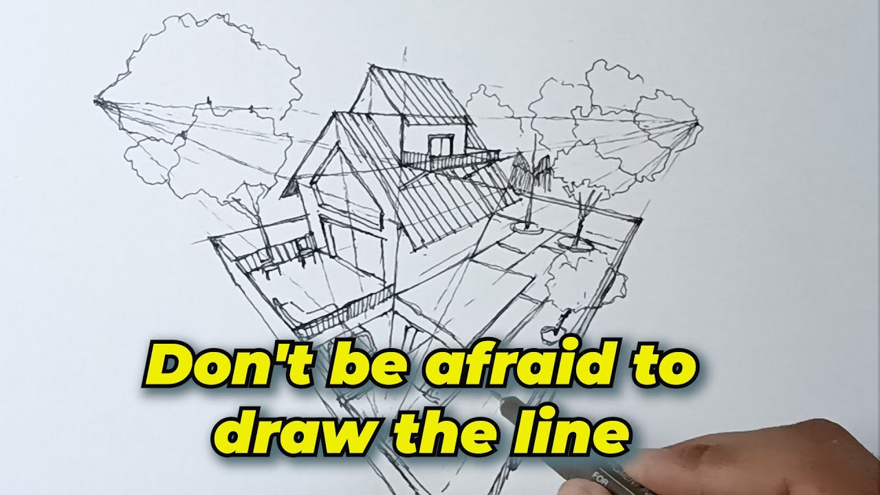 How to draw a house in three point perspective - YouTube