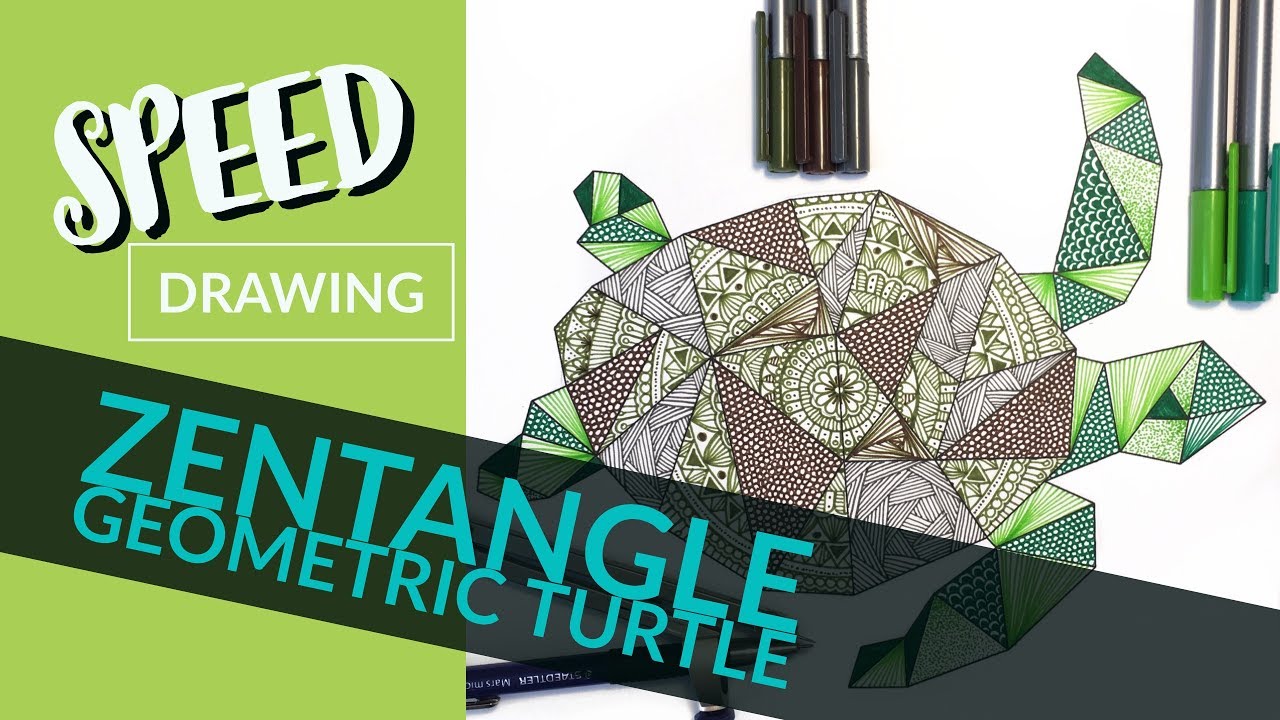 SPEED DRAWING: Zentangle inspired geometric turtle - YouTube