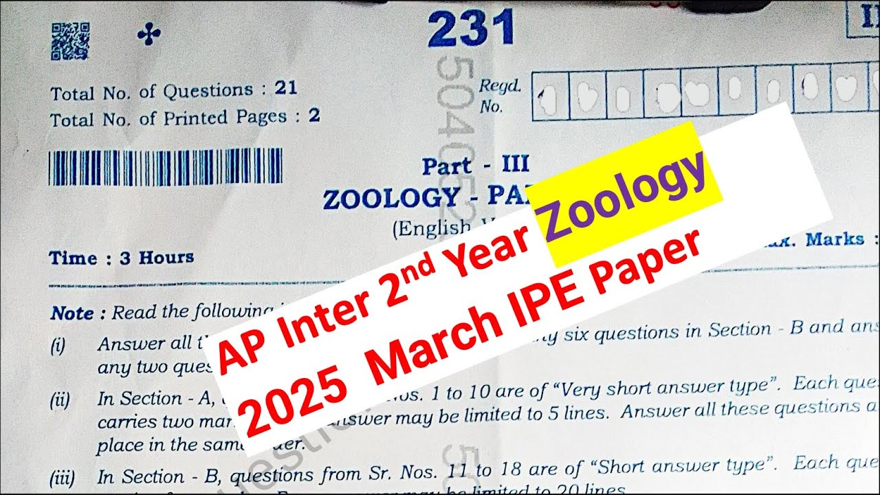 AP Inter 2nd Year Zoology 2025 March Question Paper Boards IPE Andhra ...