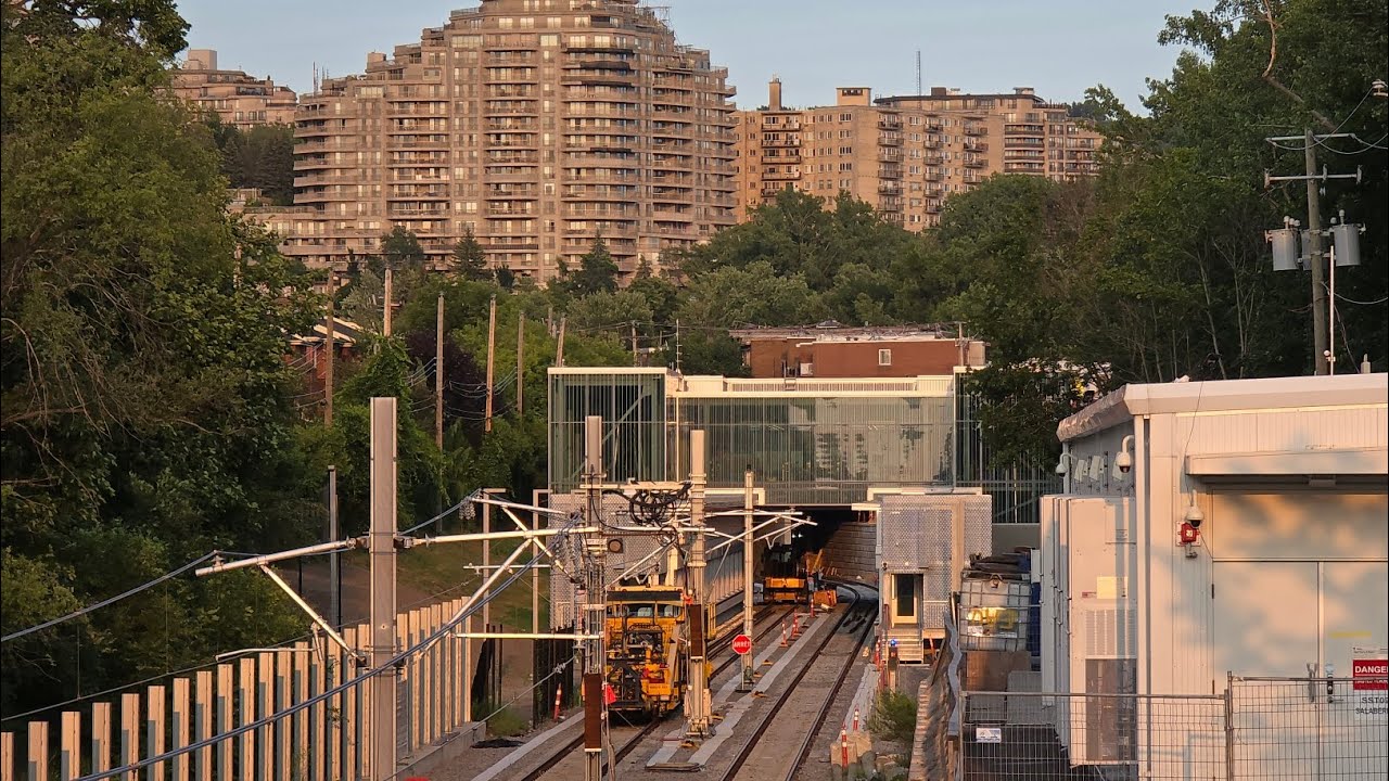 REM light rail construction progress in section passing by the Town of ...