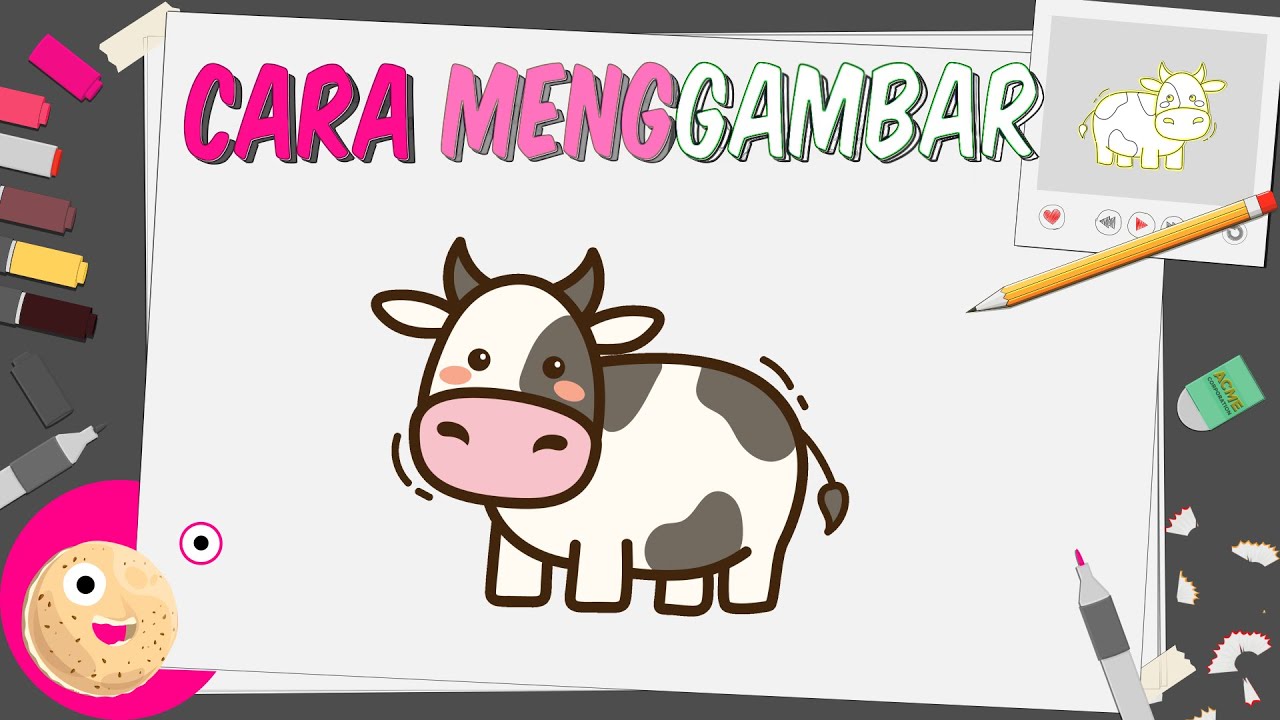 Cara menggambar Sapi Lucu × Pertanian Bahagia - YouTube