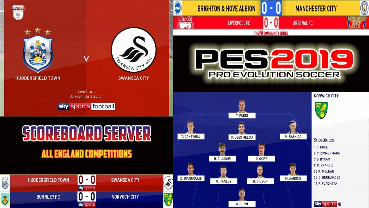 PES 2019 | SCOREBOARD SERVER ALL ENGLAND COMPETITIONS | EPL, EFL, FA ...