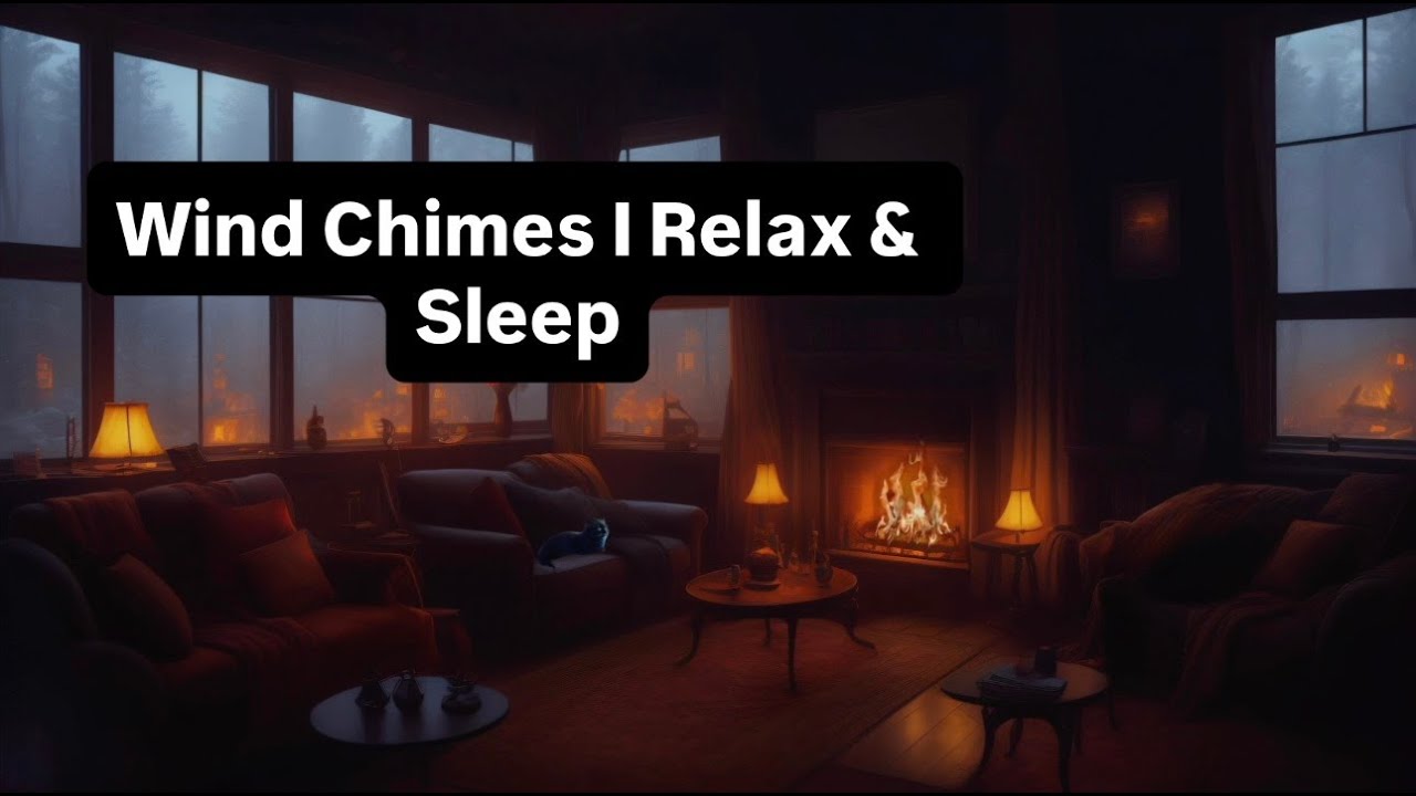 Cozy Living Room Fireplace 🔥 Soft Piano + Wind Chimes for Deep ...