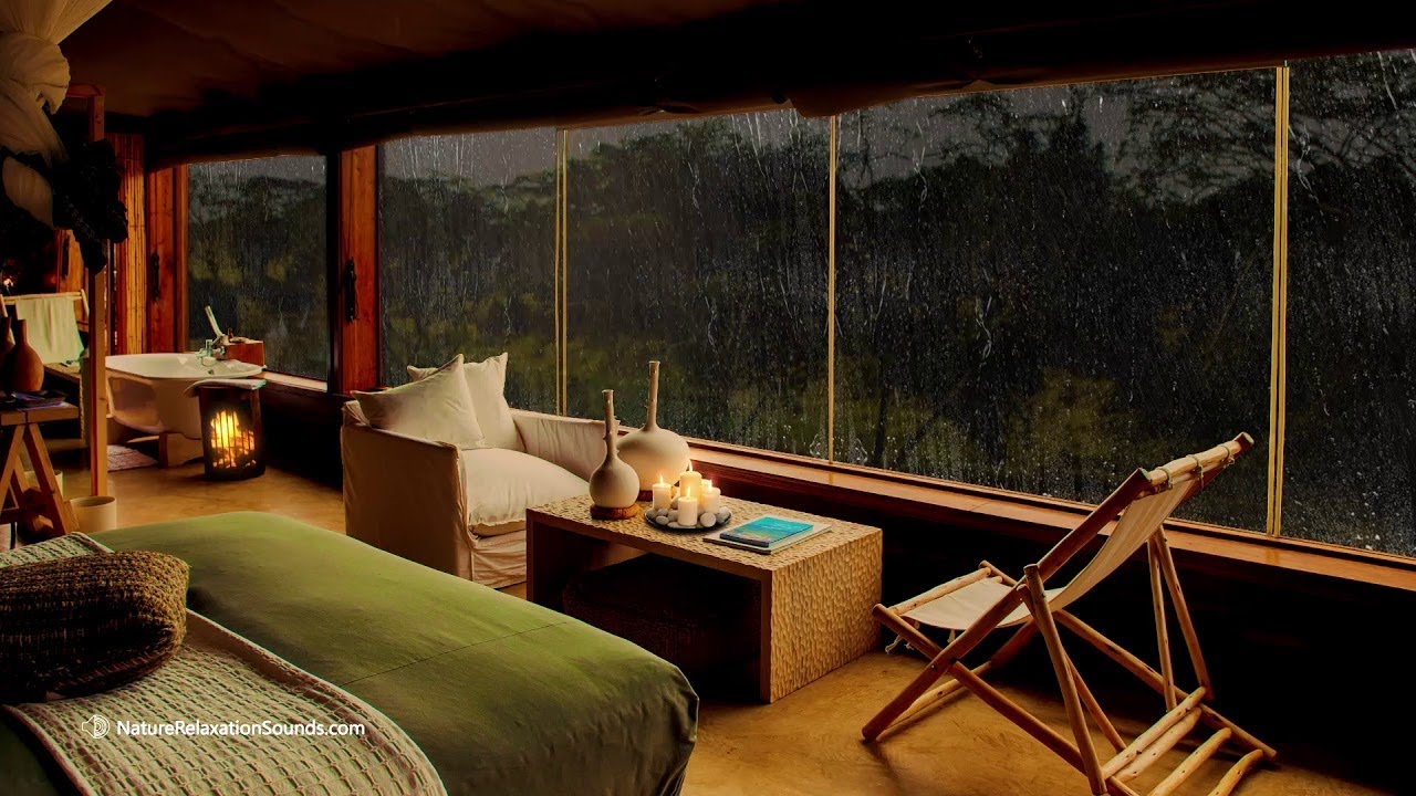 Cozy Treehouse Rain 🌧️ luxury treehouse cabin 🔥 Fireplace Crackling ...