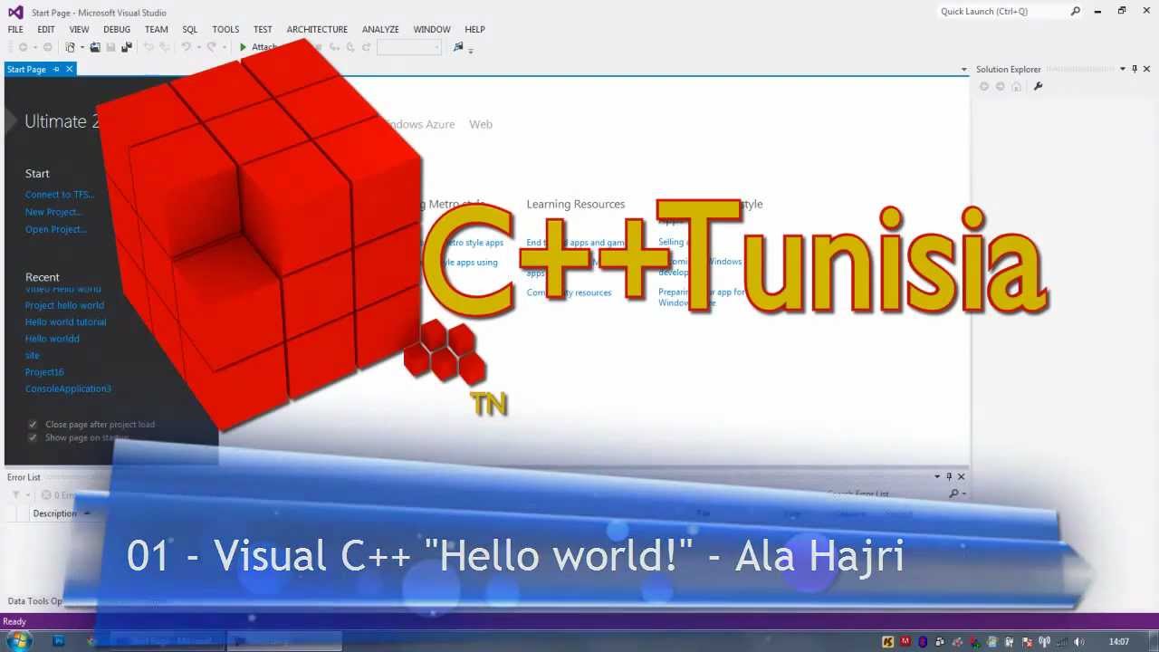 Visual C++ 2012 - Tutorial 01 - "Hello world!" - C++Tunisie (Tunisian) - YouTube