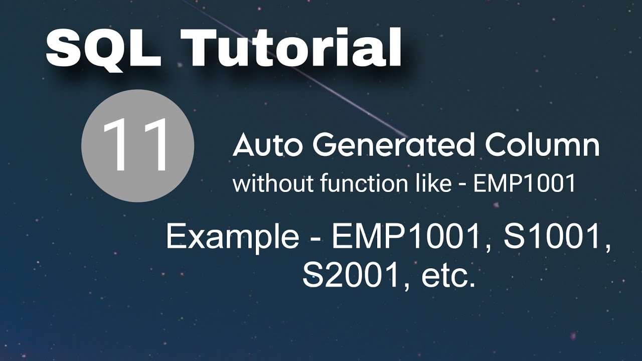 Auto generated column in sql Example - E1001, S10001, Pcr10023,etc - YouTube