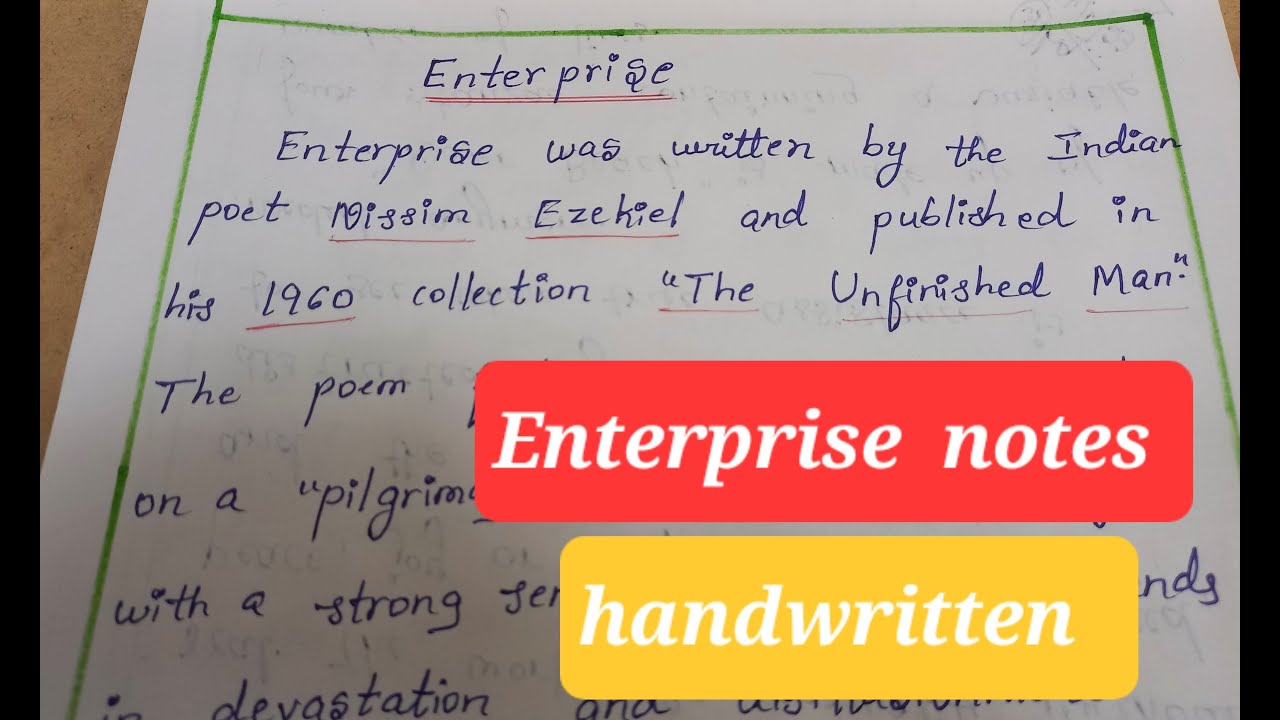 Enterprise notes|Nissim Ezekiel |summary and analysis in English |ksou ...