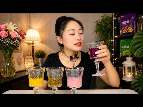 Four Colorful Drinks in Yellow Pink Purple and Golden Shades