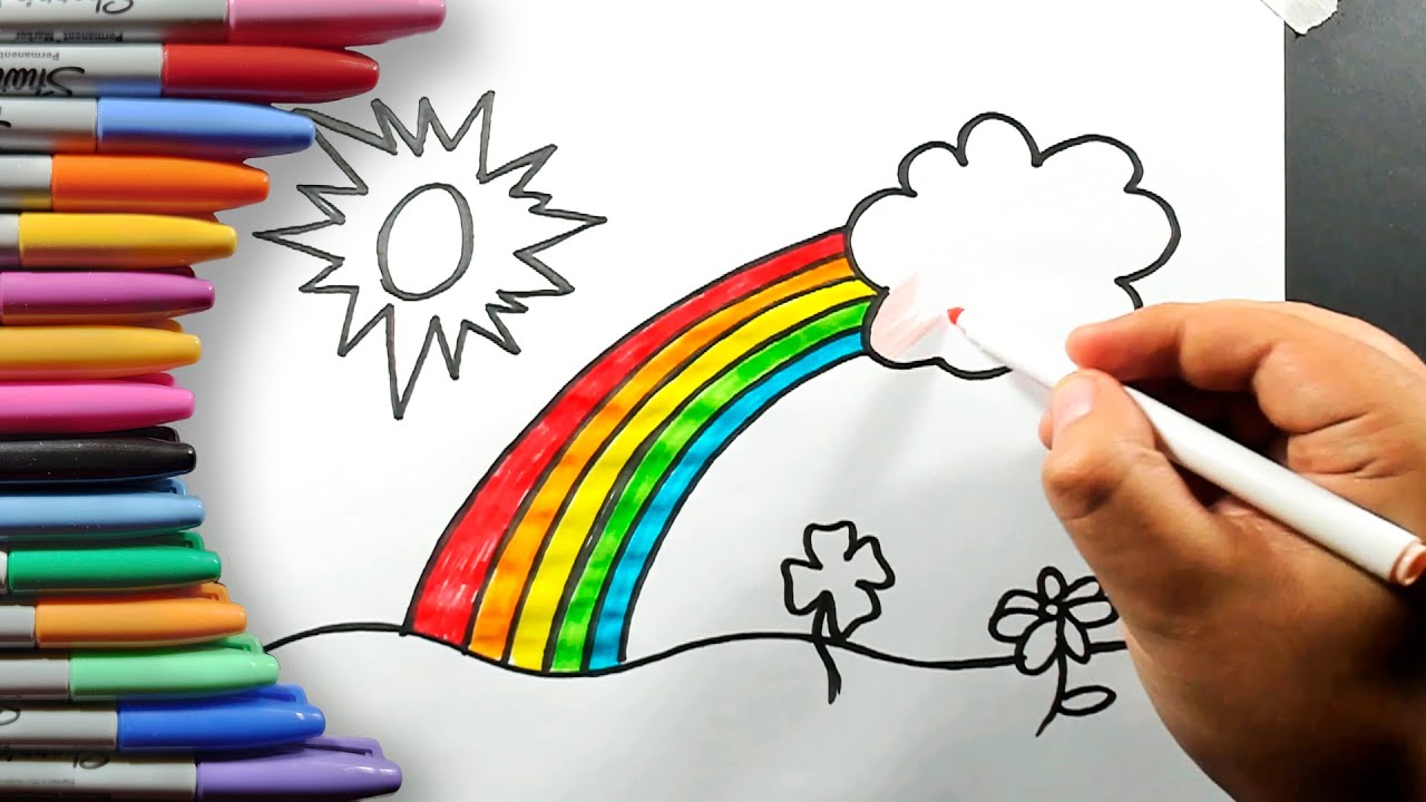 Cómo Dibujar y Colorear Sol Nubes y Arcoiris Paso a Paso Fácil para ...