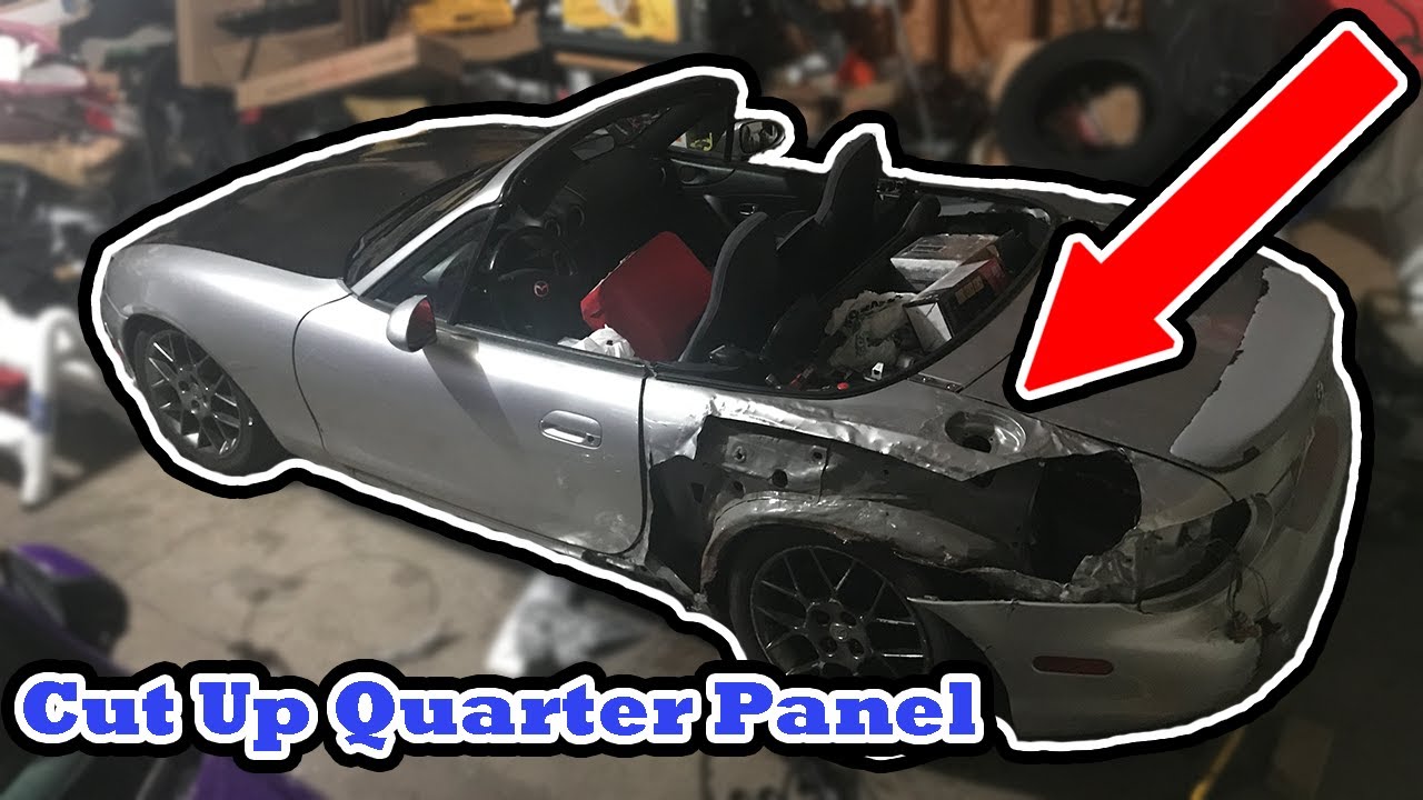 Cutting The DESTROYED Quarter Panel On The Miata! - YouTube