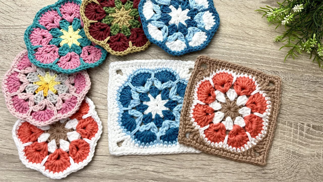 Square de croche flor africana / Quadradinhos da vovó/ Granny square ...