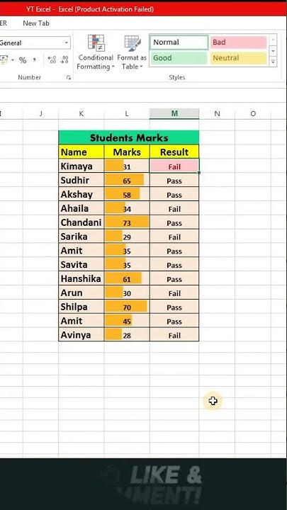 Conditional Formatting Pass Fail । Excel ।shorts Computertipstrickshindi Youtube