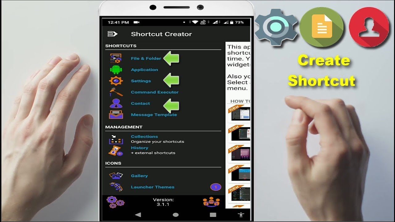 Create Shortcut of Any Android Feature like Folders, Settings, Contacts ...
