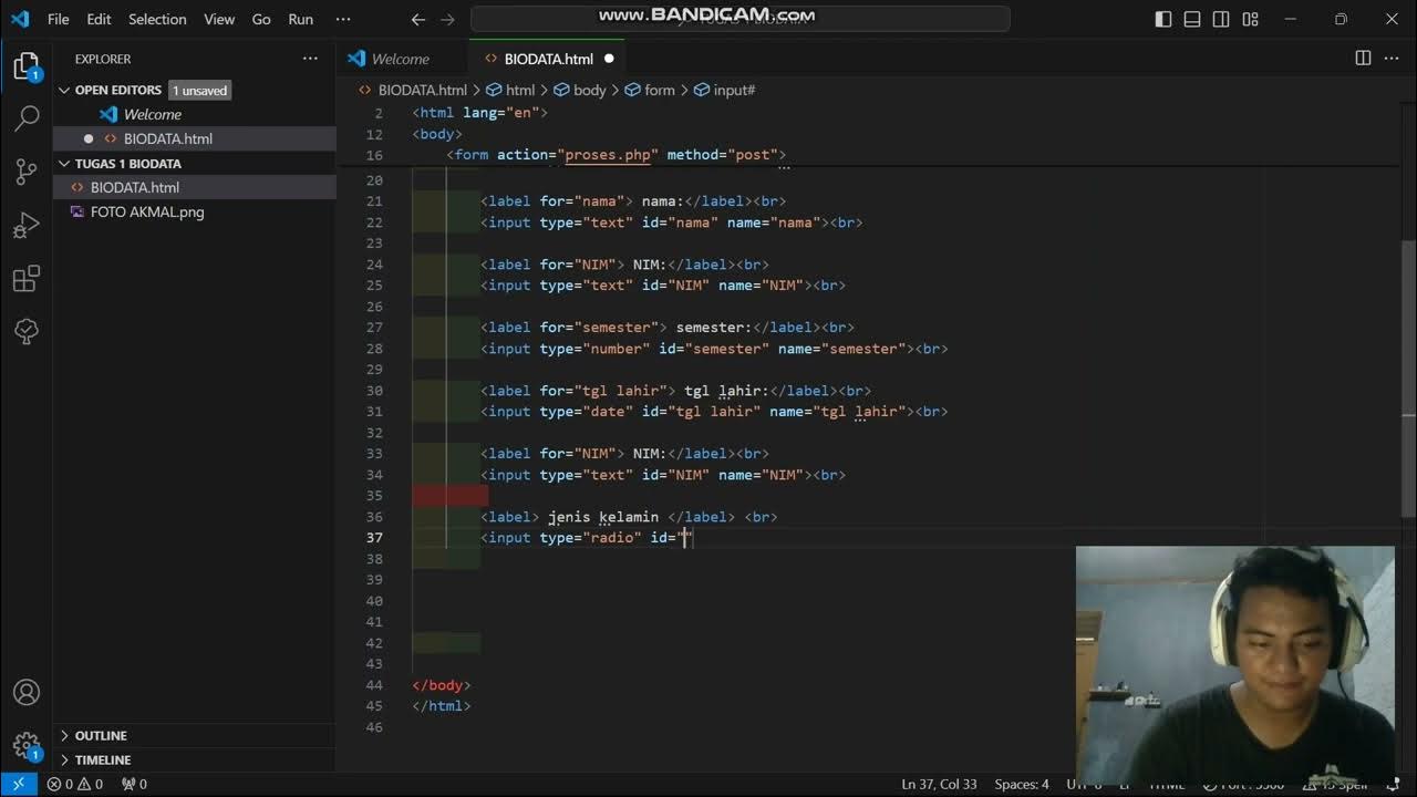 TUGAS 1 MEMBUAT BIODATA MAHASISWA HTML - YouTube