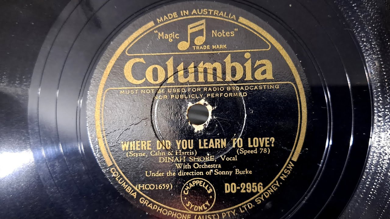 Where Did You Learn To Love? Dinah Shore. Columbia 78rpm Shellac ...