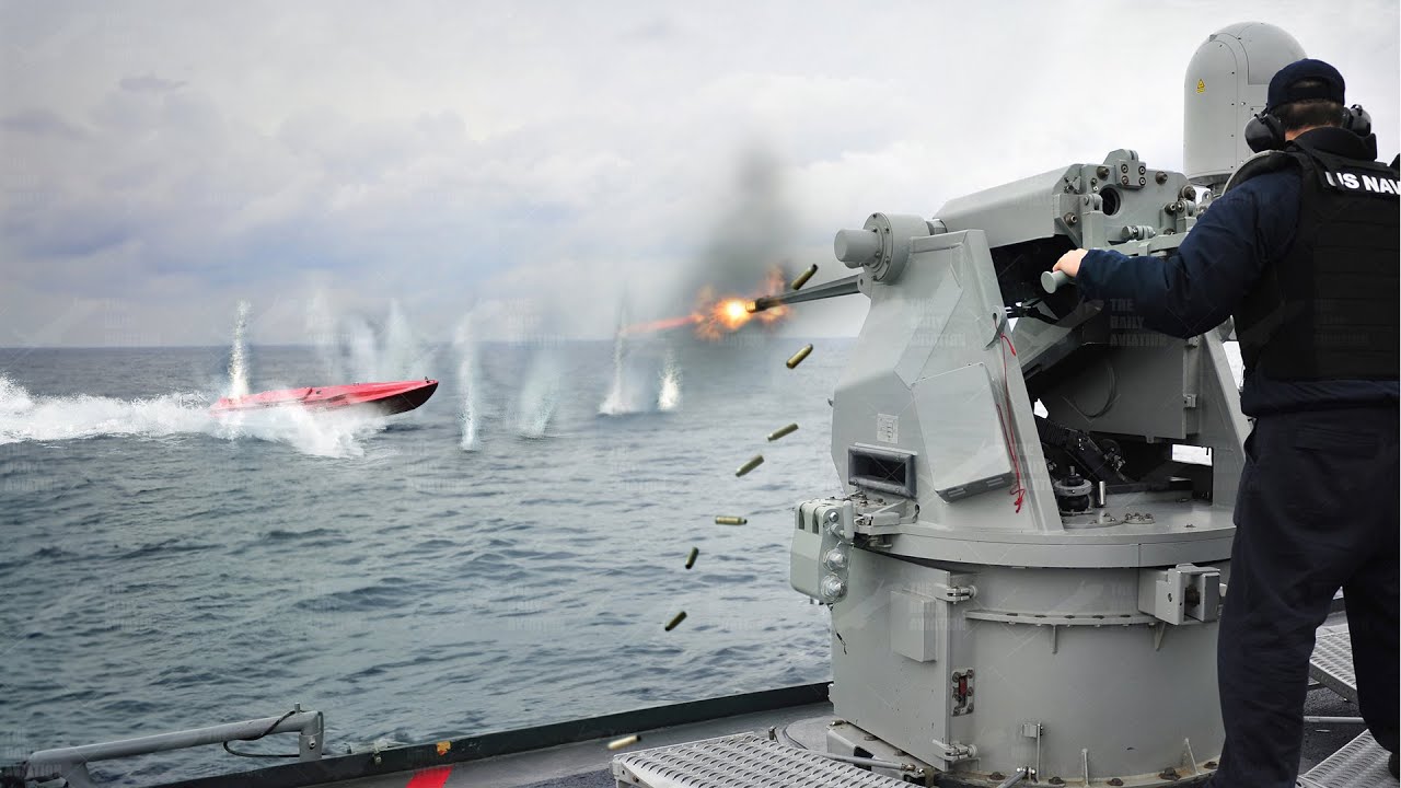Fast Drone Boat Dodges Rain of Bullets From Monstrous US Navy Ship ...