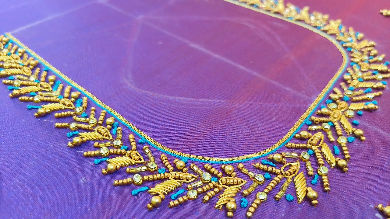 unique aari work blouse design | beads work | French knot | zardosi ...