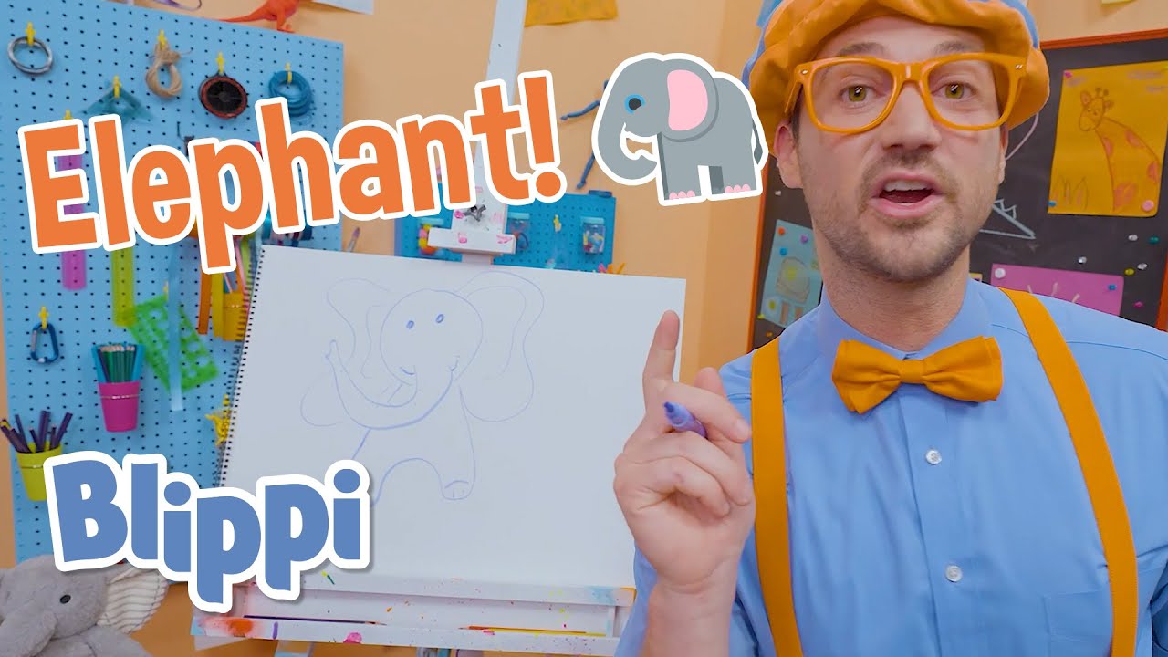How To Draw An Elephant | Art for Kids With Blippi! | Drawing Videos ...