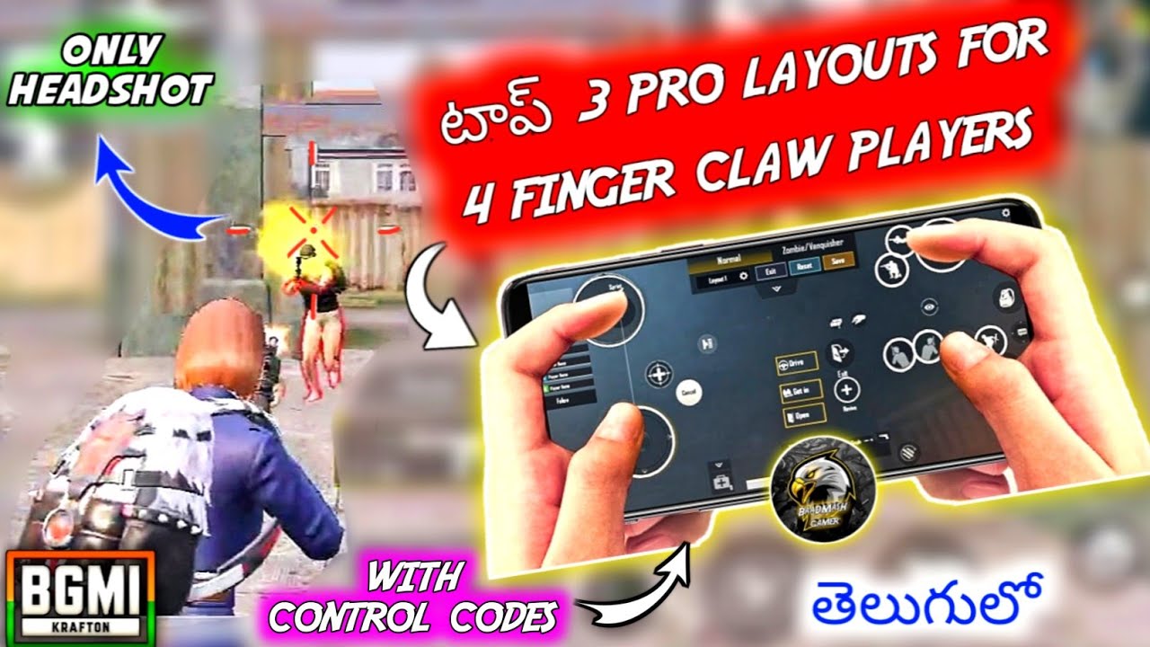BGMI TOP 3 - 4 FINGER CLAW LAYOUT SETTINGS TELUGU | BAADMASH GAMER ...