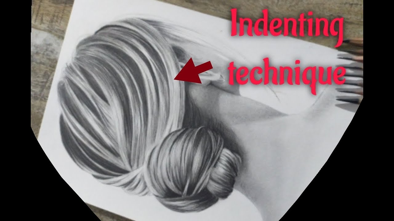 how to draw realistic hair ? indenting technique to draw hair - YouTube