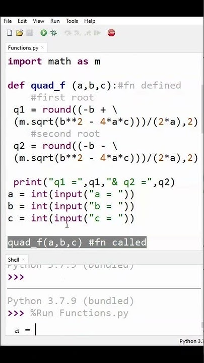 Finding Roots of Quadratic Equation using Python Function - YouTube