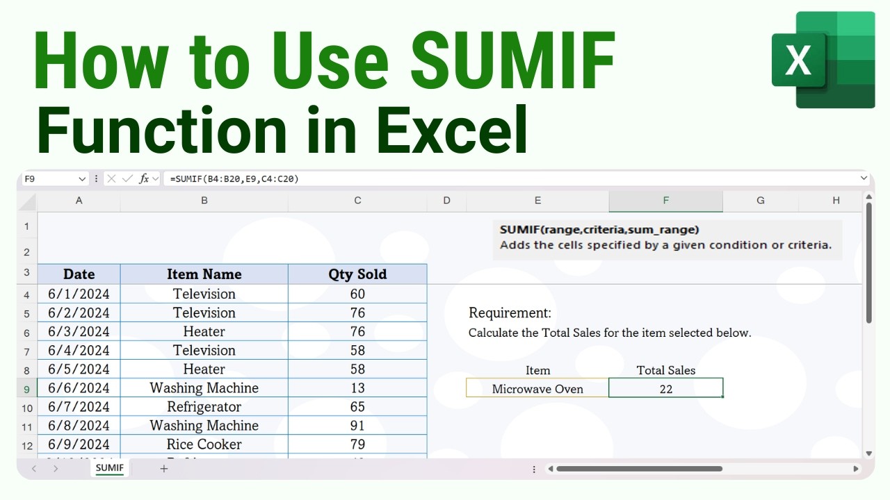 SUMIF Function Tutorial in Excel - YouTube