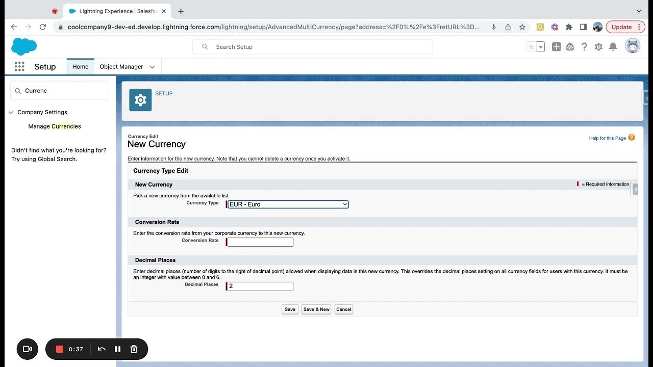 Adding A Currency To Salesforce Youtube