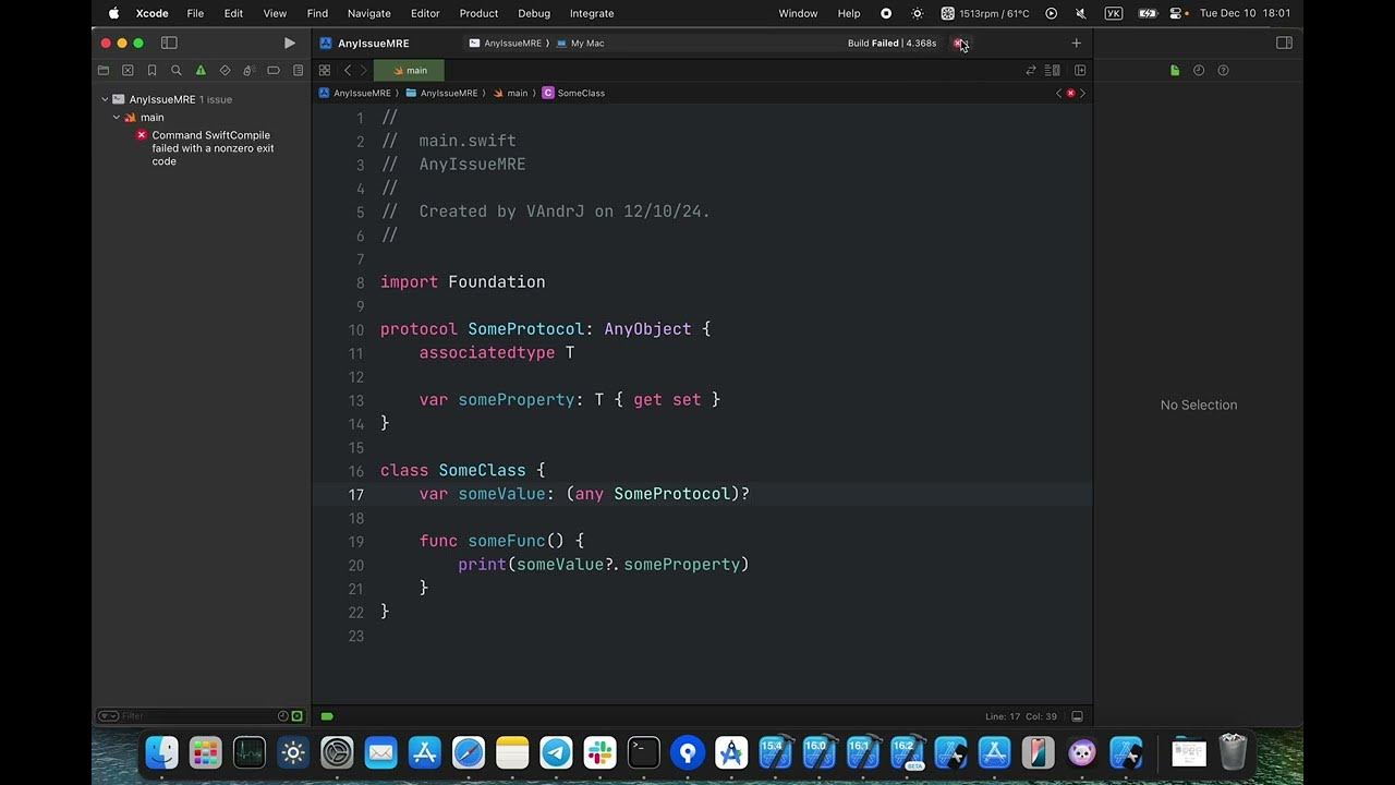 Xcode 16 compiler crash example. Краш компілятору, та приклад у build log. - YouTube