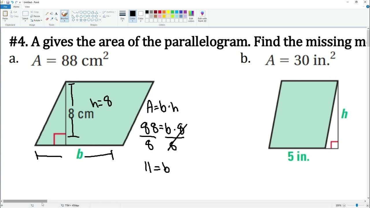 Given the area of the parallelogram. Find the missing measure.#4 - YouTube