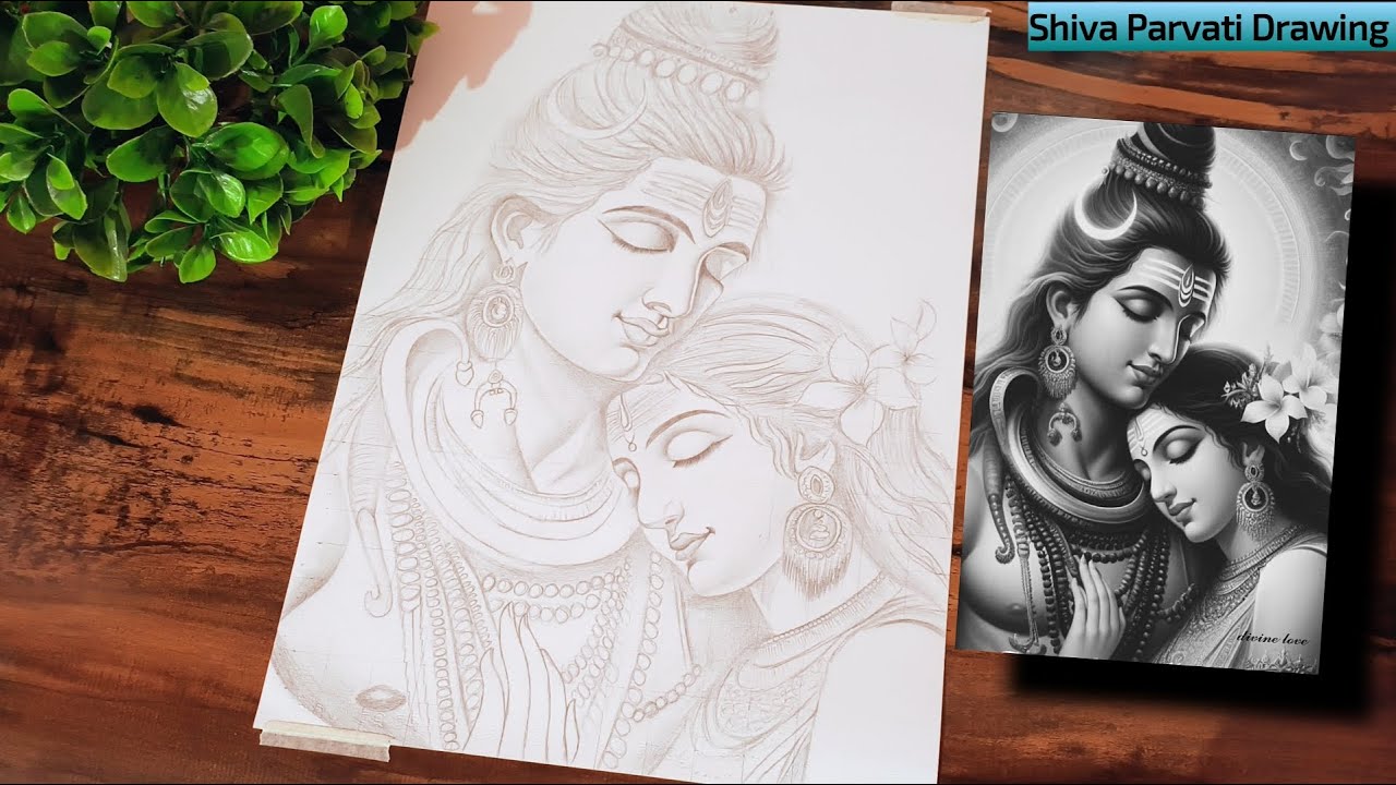 Lord Shiva Parvati Drawing🙏| How to draw Shiv Parvati Drawing tutorial ...